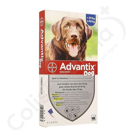 Advantix Dog 400/2000 Honder 25-40 kg - 6 pipetten van 4 ml